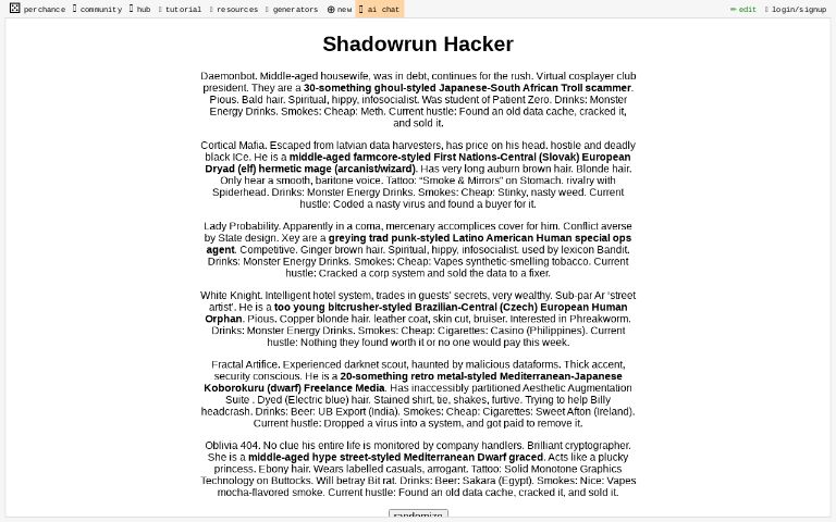 Shadowrun Hacker ― Perchance Generator