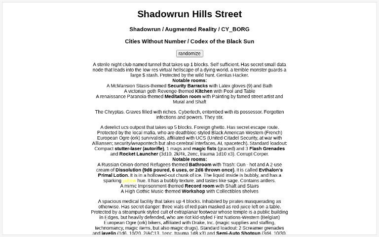 Shadowrun Hills Street ― Perchance Generator