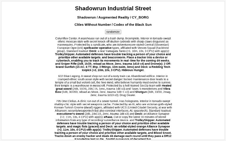 Shadowrun Industrial Street ― Perchance Generator