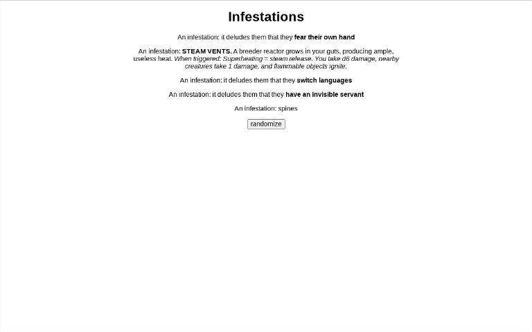 Infestations ― Perchance Generator