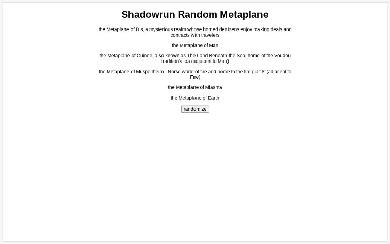 Shadowrun Random Metaplane ― Perchance Generator