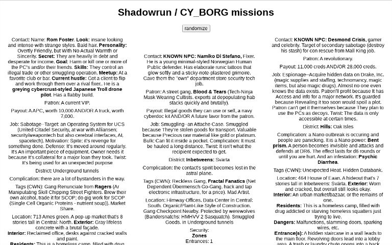 Shadowrun / CY_BORG missions ― Perchance Generator