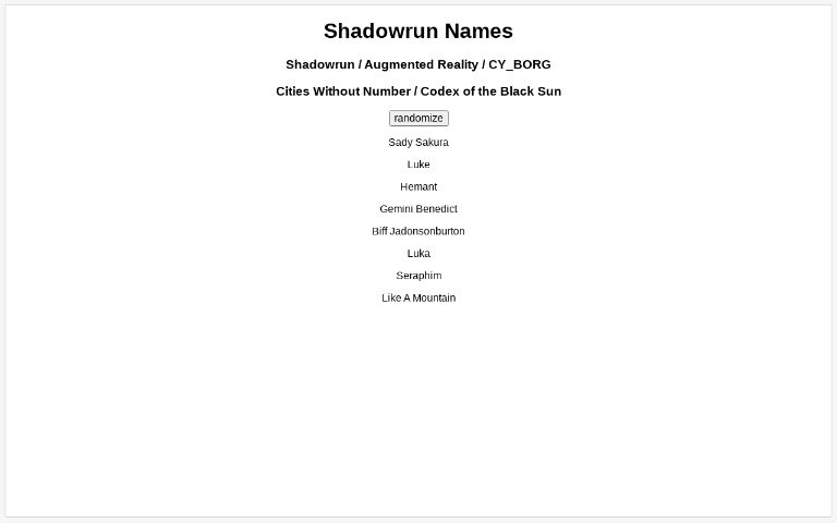 Shadowrun Names ― Perchance Generator
