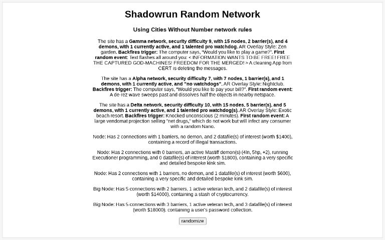 Shadowrun Random Network ― Perchance Generator