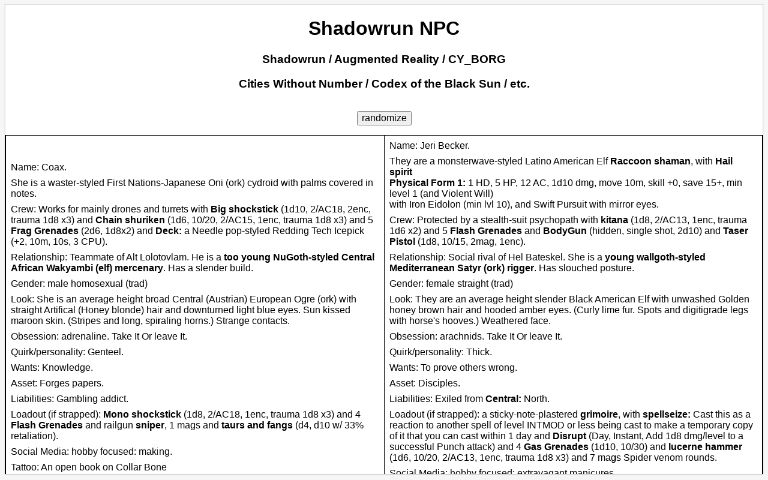 Shadowrun NPC ― Perchance Generator