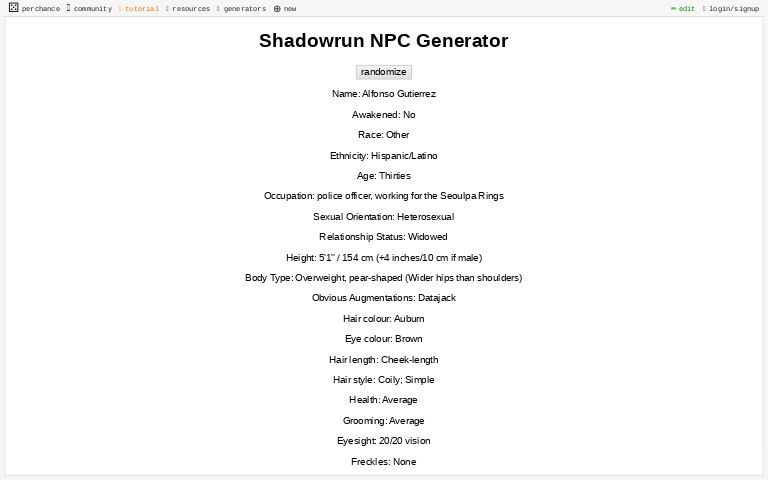 Shadowrun NPC Generator