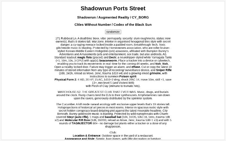 Shadowrun Ports Street ― Perchance Generator