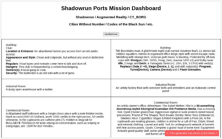 Shadowrun Ports Mission Dashboard ― Perchance Generator