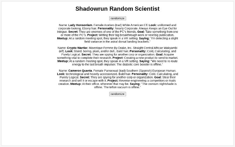 Shadowrun Random Scientist ― Perchance Generator