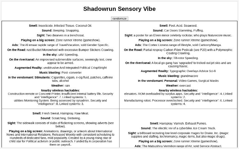 Shadowrun Sensory Vibe ― Perchance Generator