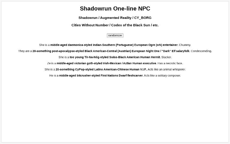 Shadowrun One-line NPC ― Perchance Generator