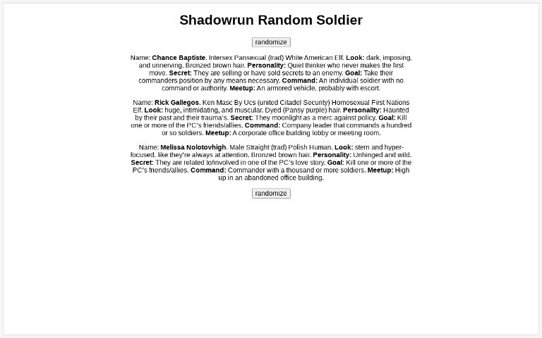 Shadowrun Random Soldier ― Perchance Generator
