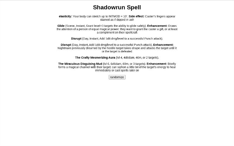 Shadowrun Spell ― Perchance Generator