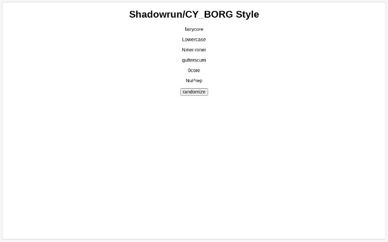 Shadowrun/CY_BORG Style ― Perchance Generator