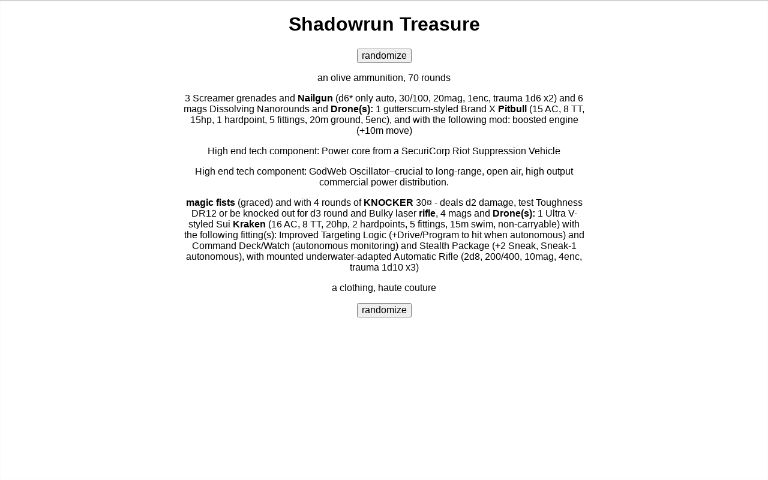 Shadowrun Treasure ― Perchance Generator
