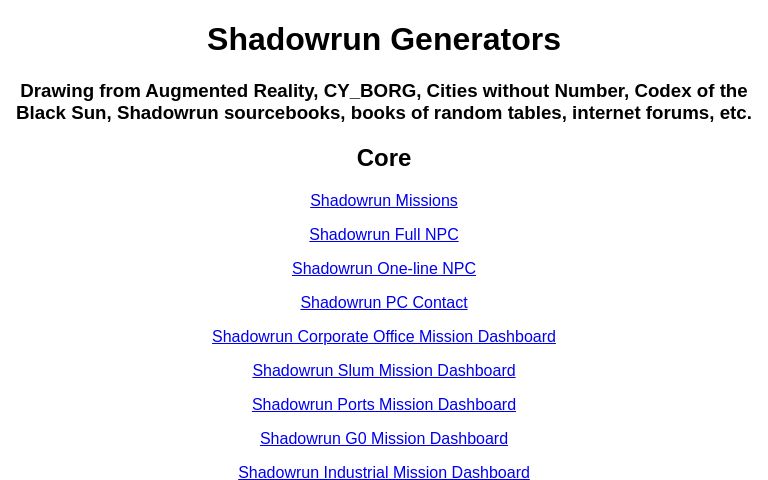 Shadowrun Generators