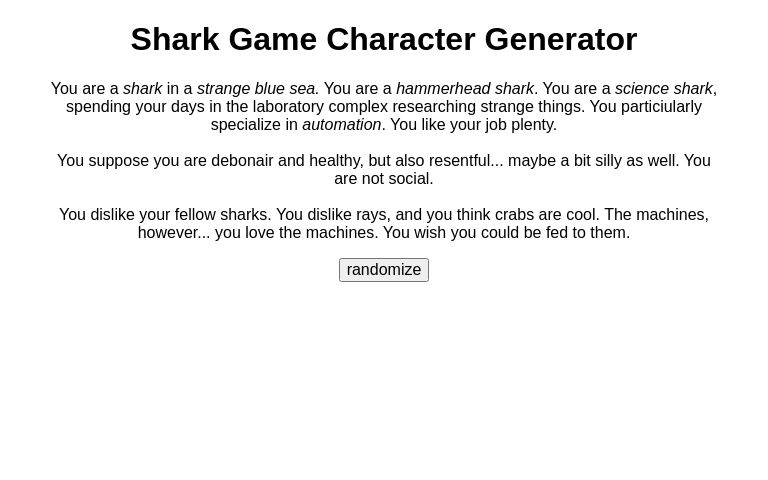 Shark Game Character Generator
