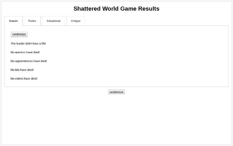 Shattered World Game Results ― Perchance Generator