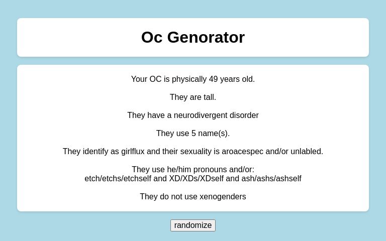 Oc Genorator ― Perchance Generator
