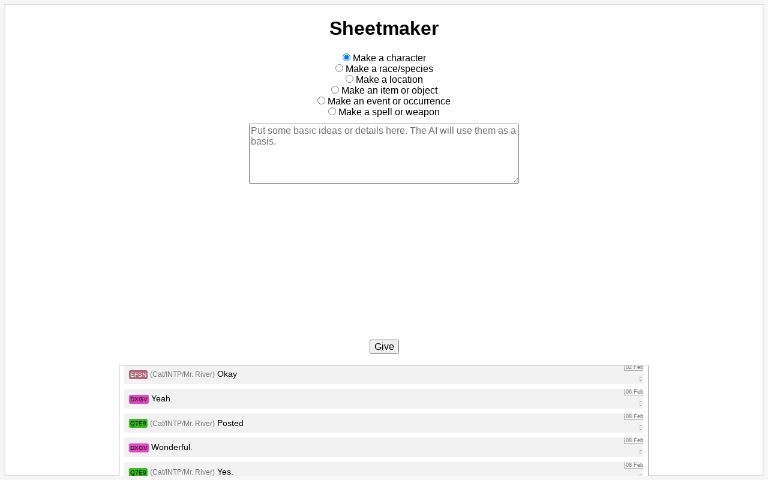 Sheetmaker ― Perchance Generator