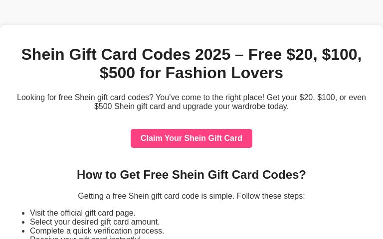 Shein Gift Card Codes 2025 – Free $20, $100, $500 for Fashion Lovers ...
