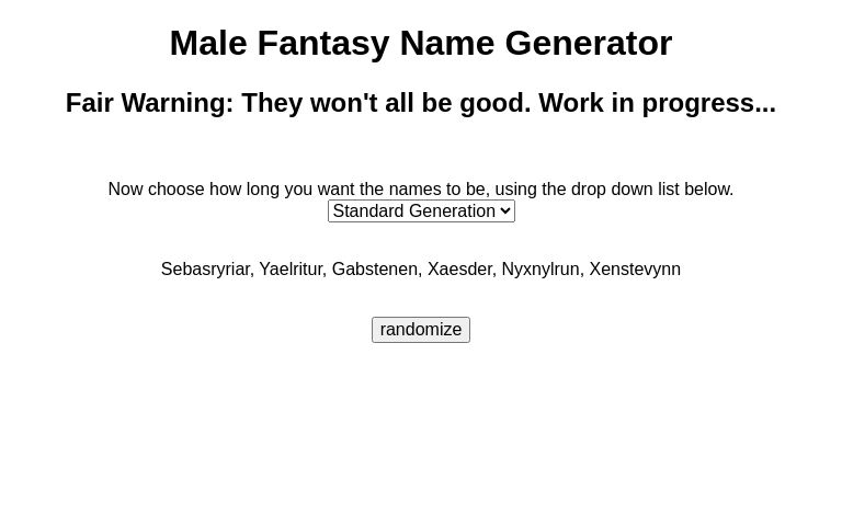 Male Fantasy Name Generator