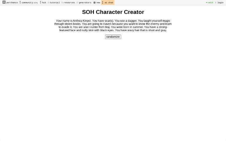 SOH Character Creator ― Perchance Generator