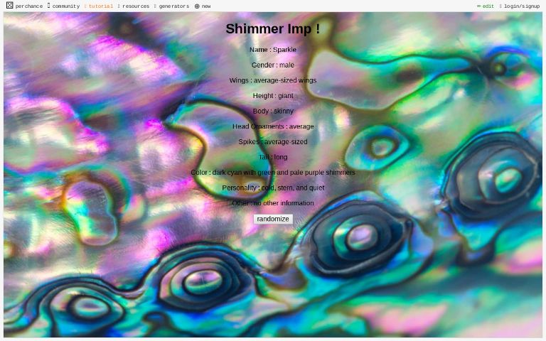 Shimmer Imp ! ― Perchance Generator