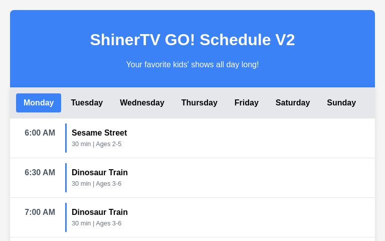 ShinerTV GO! Schedule V2 ― Perchance Generator