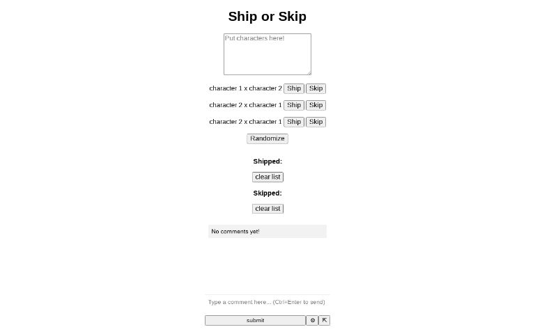 Ship or Skip ― Perchance Generator