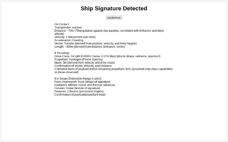 Ship Signature Detected ― Perchance Generator