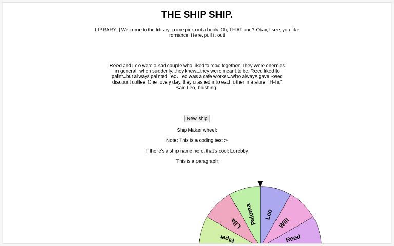 THE SHIP SHIP. ― Perchance Generator