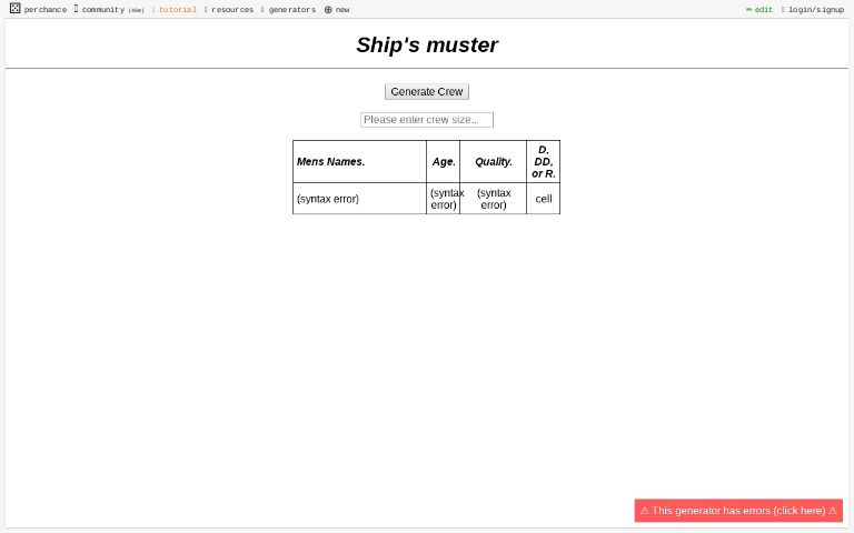 Ship's muster ― Perchance Generator