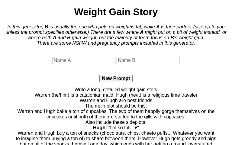 Weight Gain Story ― Perchance Generator