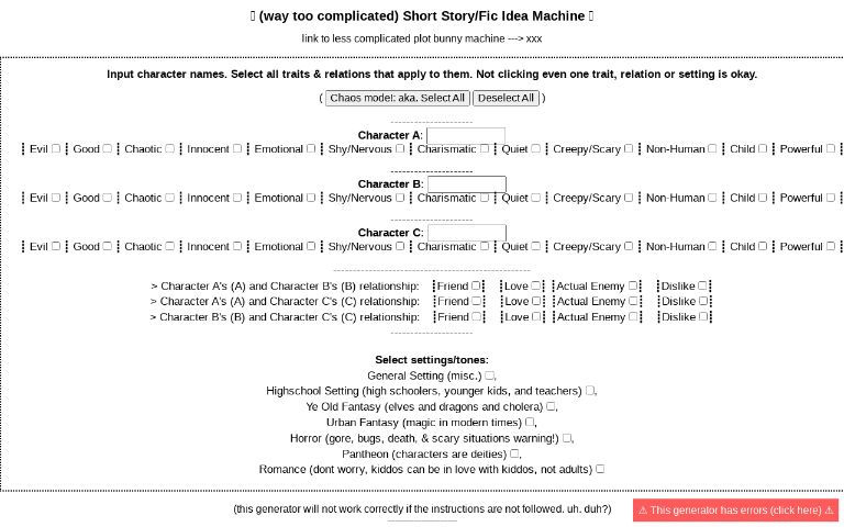🐇 (way too complicated) Short Story/Fic Idea Machine 🐇 ― Perchance ...