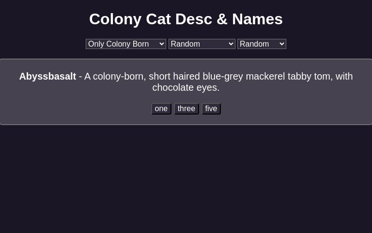 Colony Cat Desc & Names ― Perchance Generator