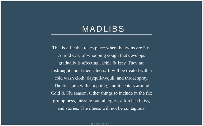 sickfic madlibs ― Perchance Generator