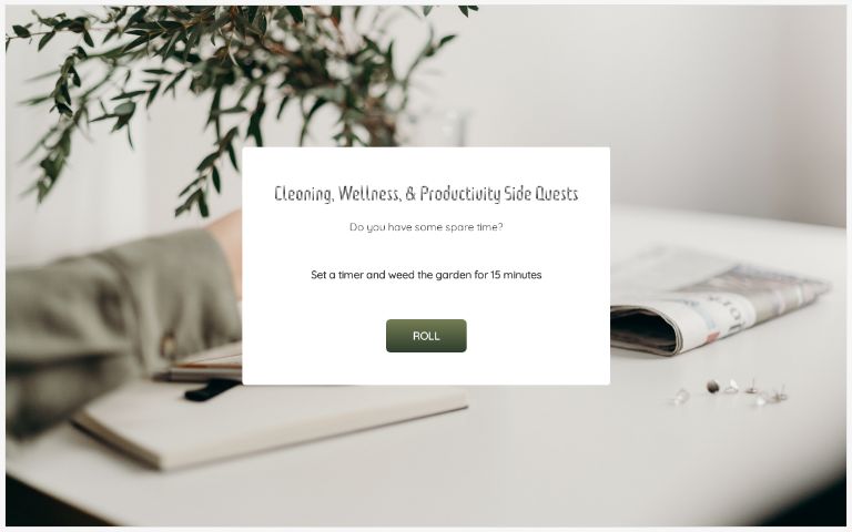 Cleaning, Wellness, & Productivity Side Quests ― Perchance Generator