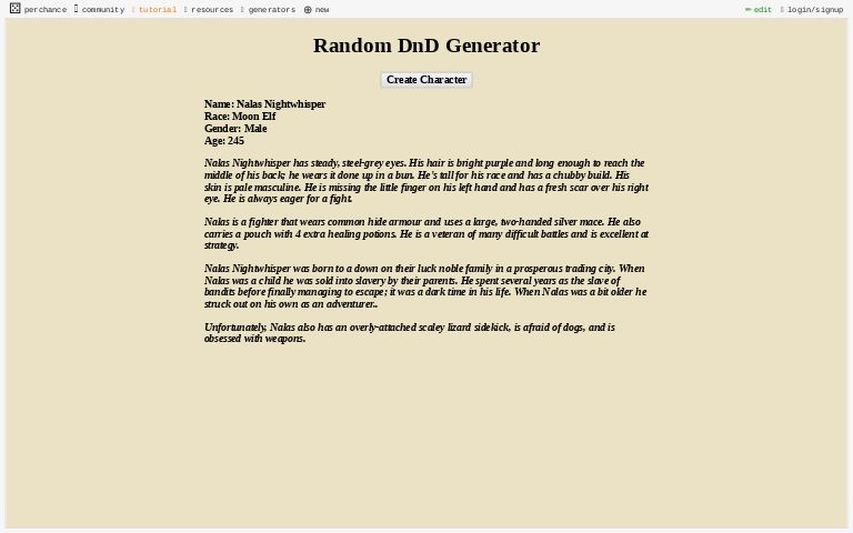 body { } Random DnD Generator