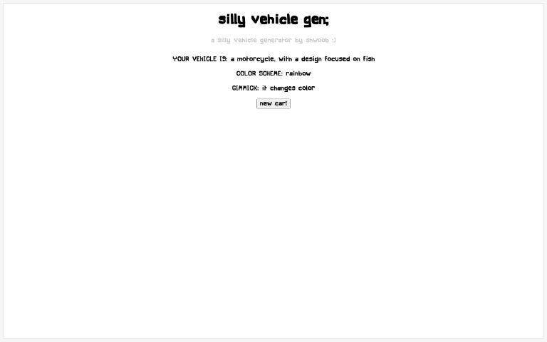 silly vehicle gen;