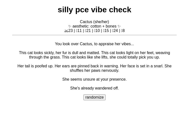 silly pce vibe check ― Perchance Generator