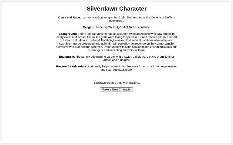 Silverdawn Character ― Perchance Generator