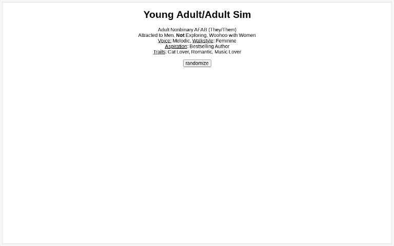 Young Adult/Adult Sim ― Perchance Generator