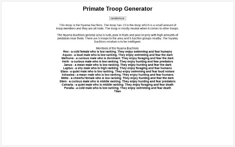 Primate Troop Generator