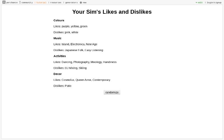 Your Sim's Likes and Dislikes ― Perchance Generator