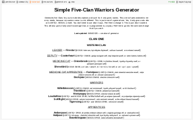 Simple Five-Clan Warriors Generator