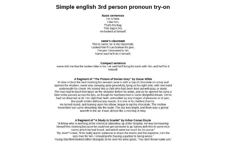 Simple english 3rd person pronoun try-on ― Perchance Generator