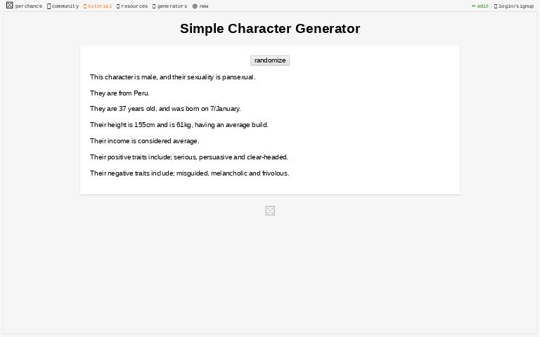 Simple Character Generator
