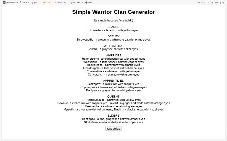 Simple Warrior Clan Generator