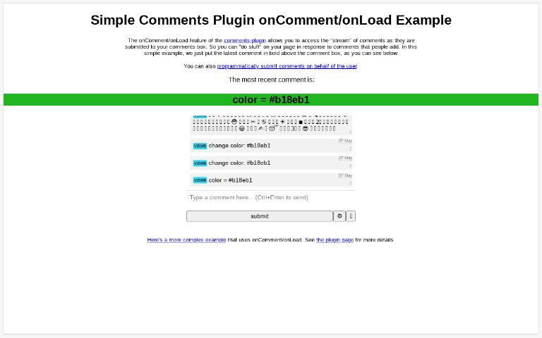 Simple Comments Plugin onComment/onLoad Example